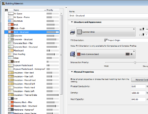 Building Materials Dialog Box