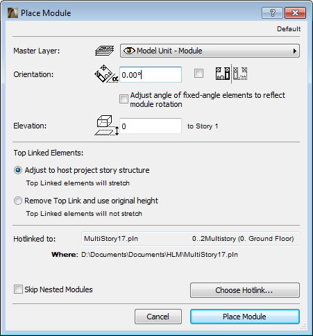 Place Module Dialog Box