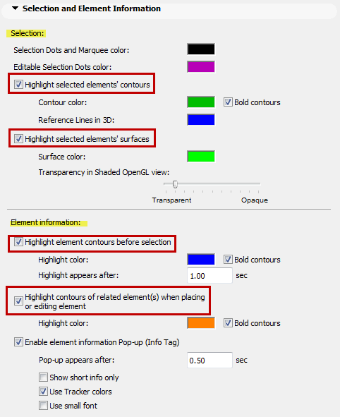 Selection Highlight and Element Information Highlight