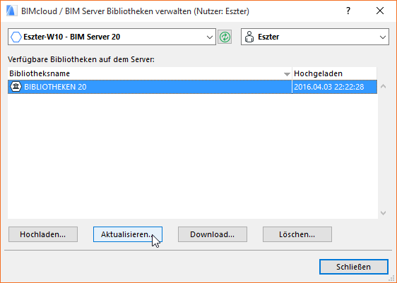 BIMcloud/BIM Server Bibliothek verwalten