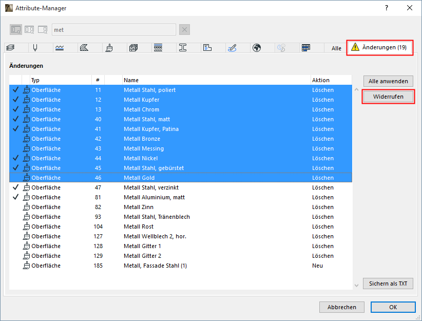 Änderungen im Attribute-Manager rückgängig machen