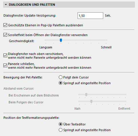 Dialogfenster und Paletten