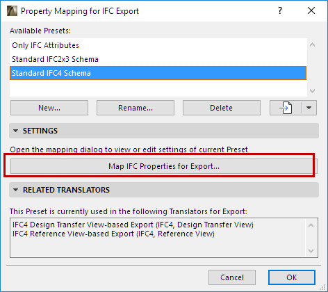 Property Mapping for IFC Export