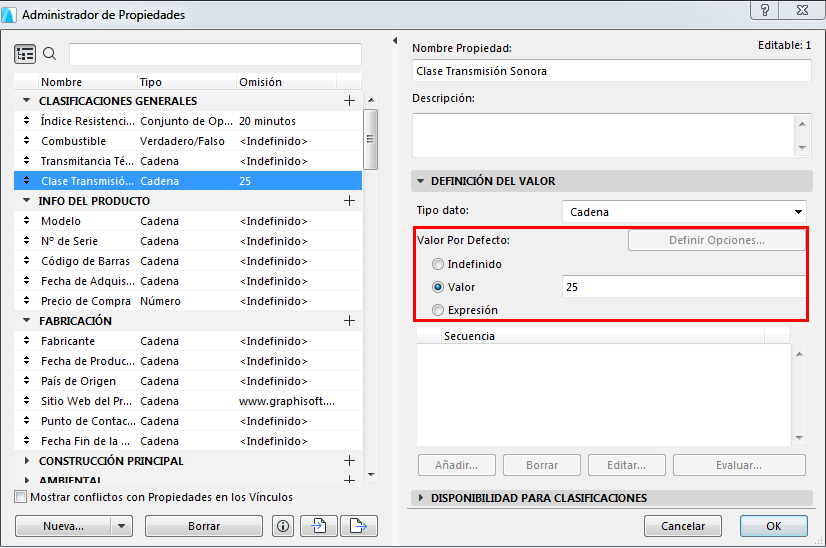 Valor de la Propiedad Por Defecto