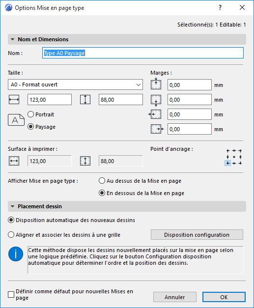 Options Mise en page type
