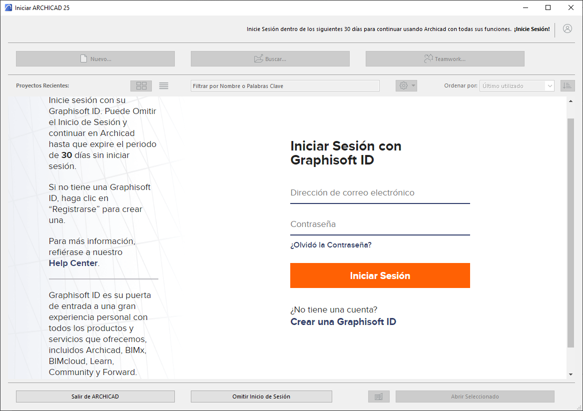 Iniciar Sesión con ID de GRAPHISOFT
