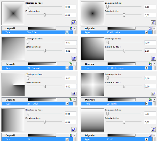 Liste des shaders (surfaces Cineware)