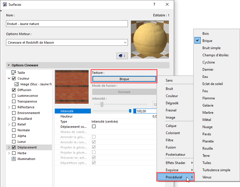 Shaders procéduraux (surfaces Cineware)