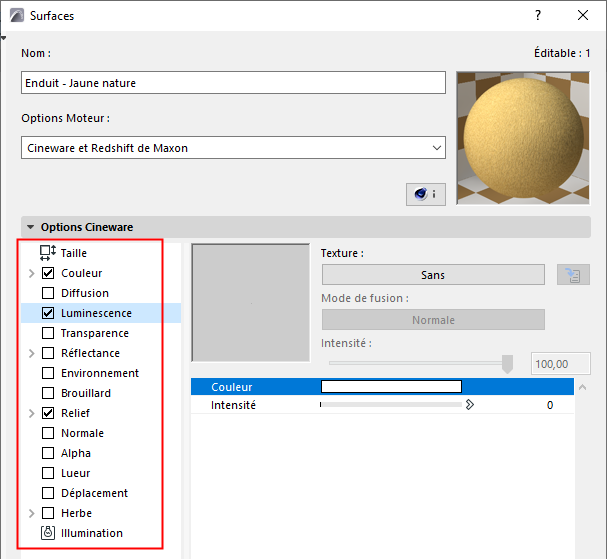 Canaux de surface de Cineware
