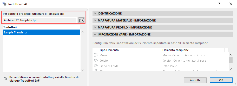 Importare il File SAF in Archicad