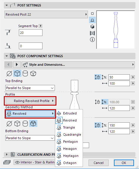 Post Component Settings (Posts/Inner Posts/Balusters)