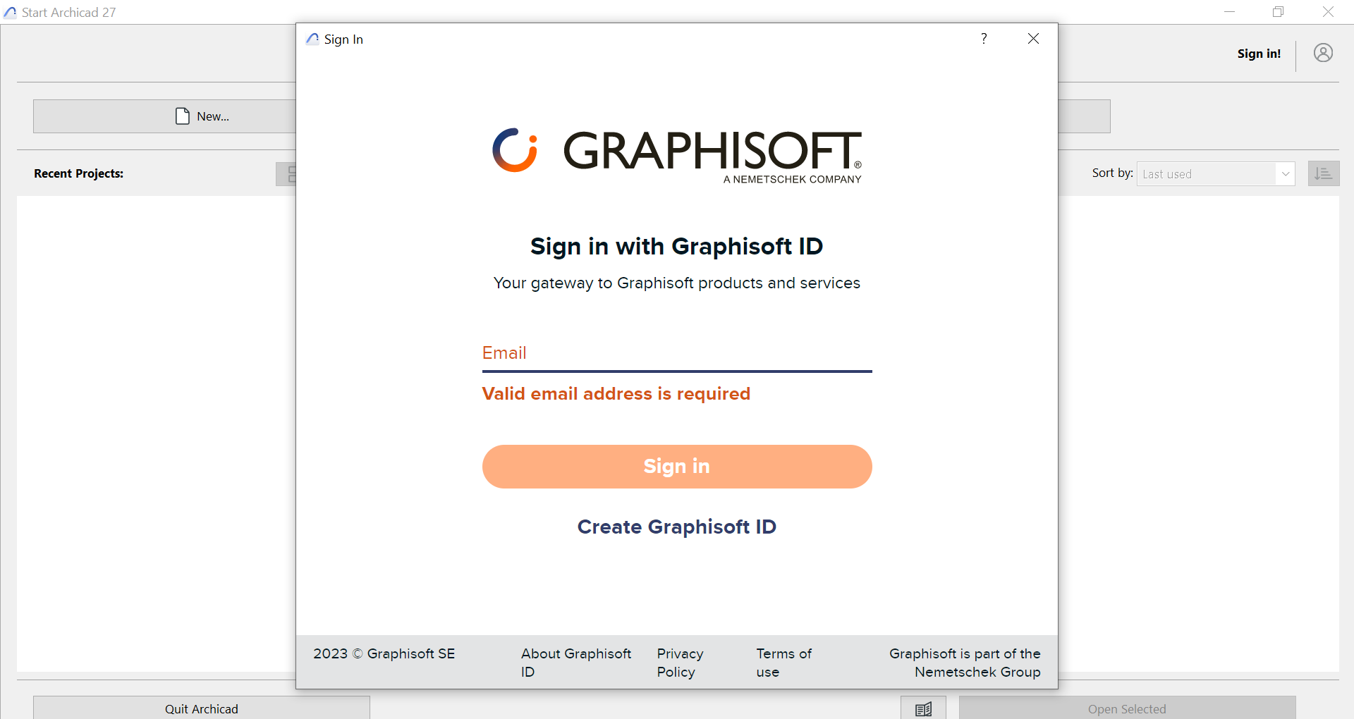 Sign in with Graphisoft ID