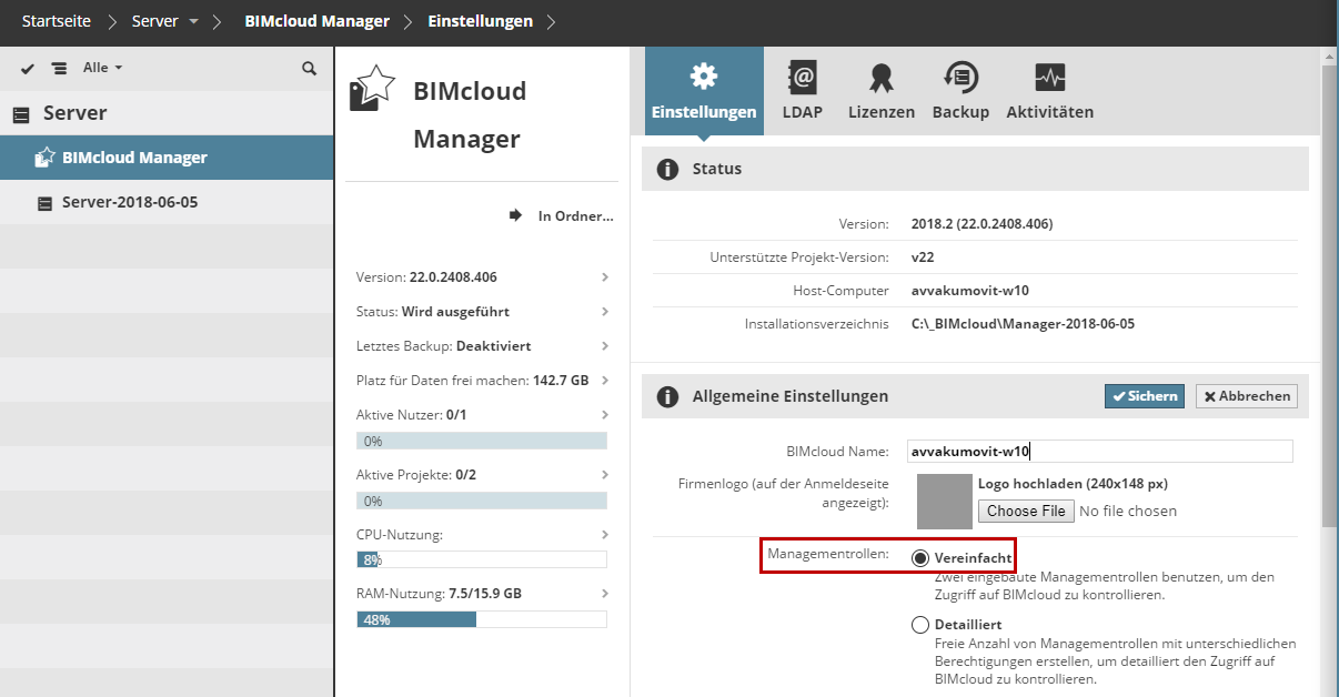 Downgrade von BIMcloud auf BIMcloud Basic