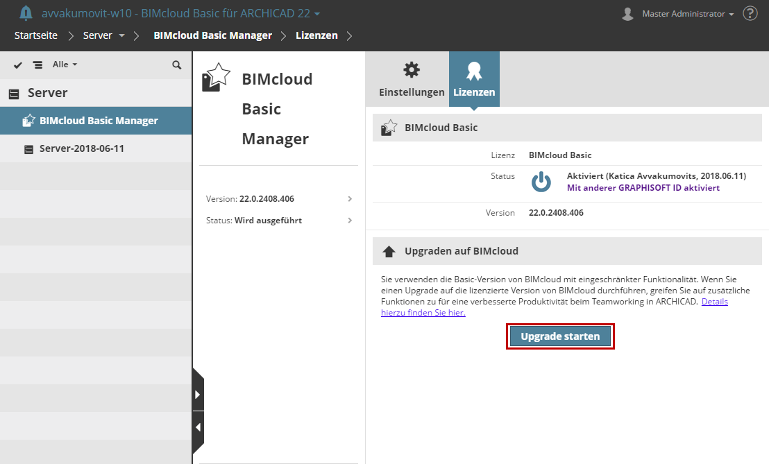 Upgrade von BIMcloud Basic auf BIMcloud