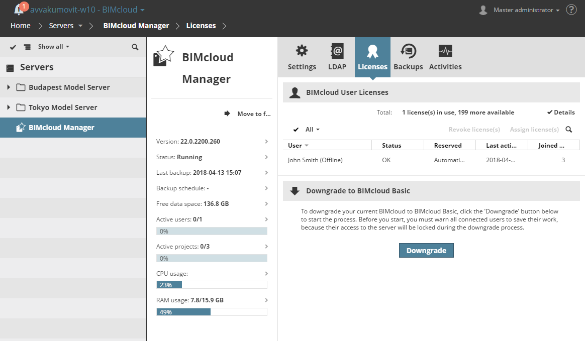Downgrade from BIMcloud to BIMcloud Basic