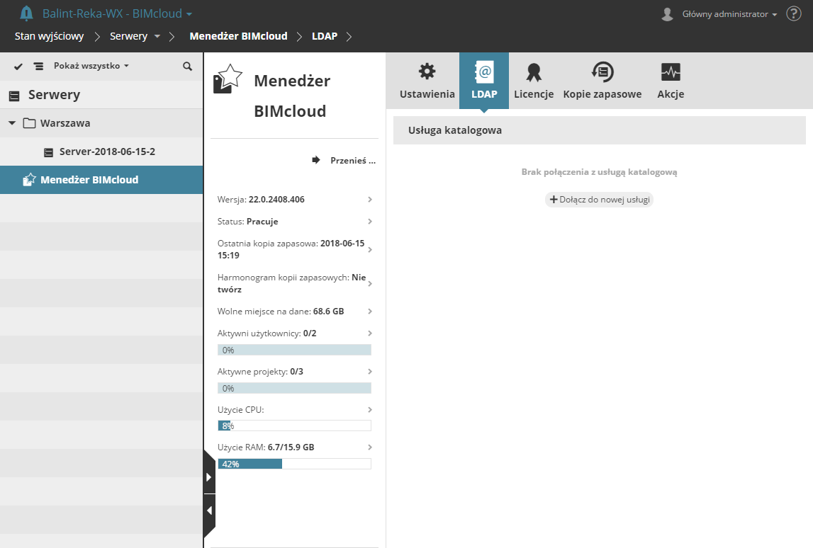 Menedżer BIMcloud - Panel LDAP