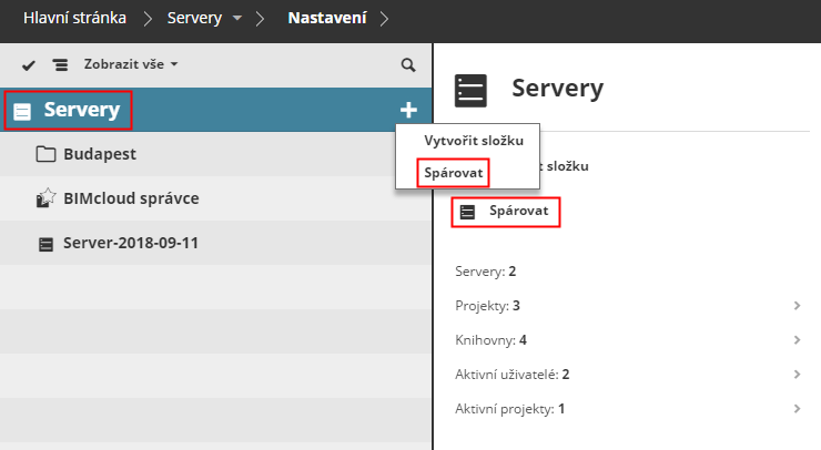 Párování BIMcloud Serveru