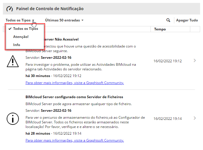 Notificações do sistema