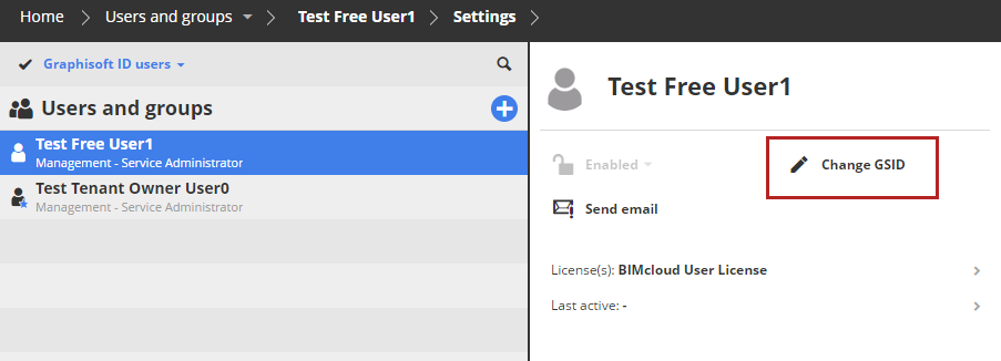 Change GSID account of existing BIMcloud user