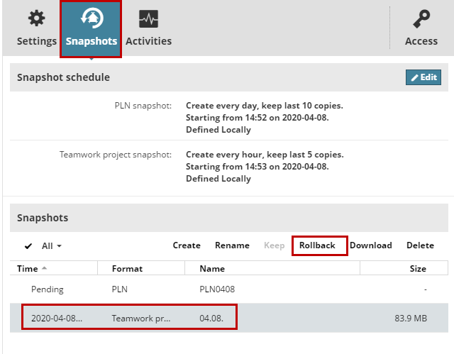 Restore data from snapshots