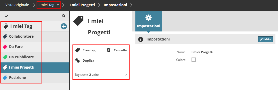 Utilizzare i tag