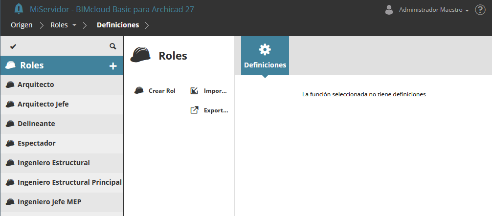 Administrar roles de BIMcloud