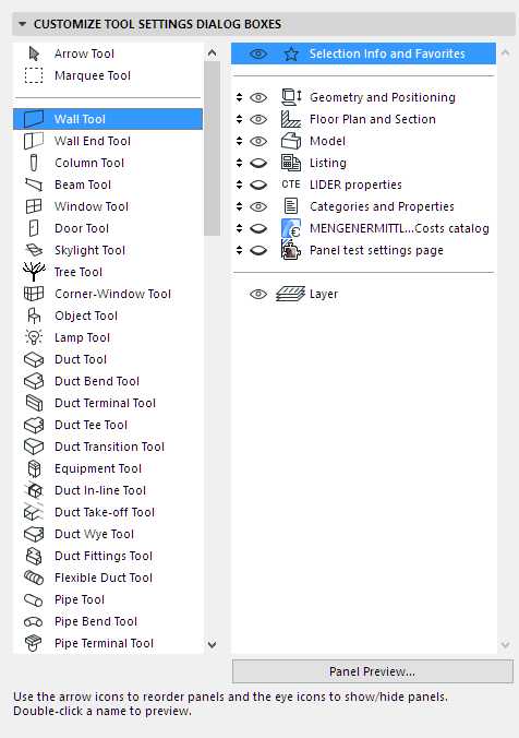 Tool Settings Dialog Box Customization