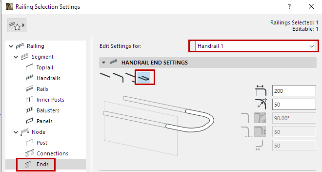 Handrail Settings (Railing Tool)