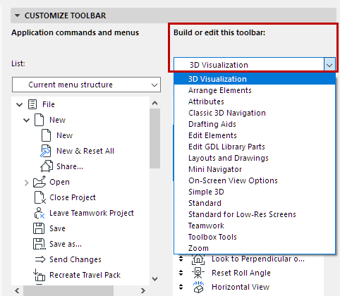 Toolbar Customization Dialog Box