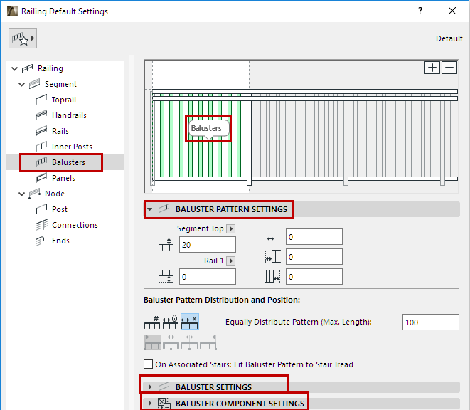 The Pattern Editor (Railing Tool Settings)