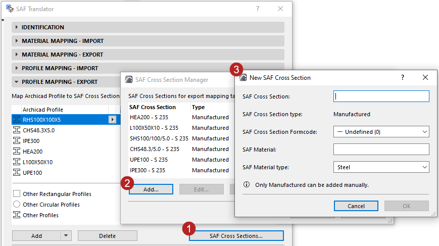 Add More SAF Cross Sections to Mapping List (Export to SAF)