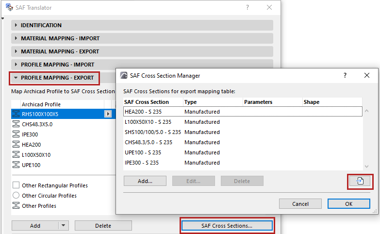 Add More SAF Cross Sections to Mapping List (Export to SAF)