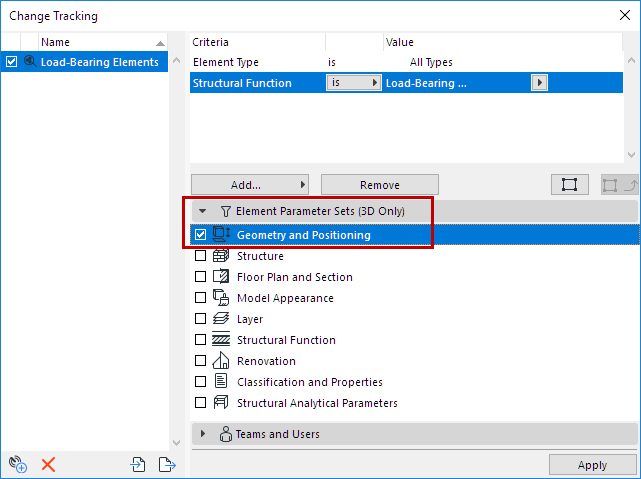 Filter Element Changes by Parameter Type