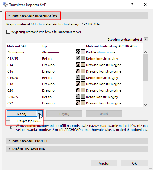 Dodaj materiały SAF (Import SAF do ARCHICADa)