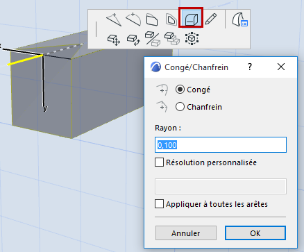 Edition basique des formes: Créer un Congé/Chanfrein sur une forme