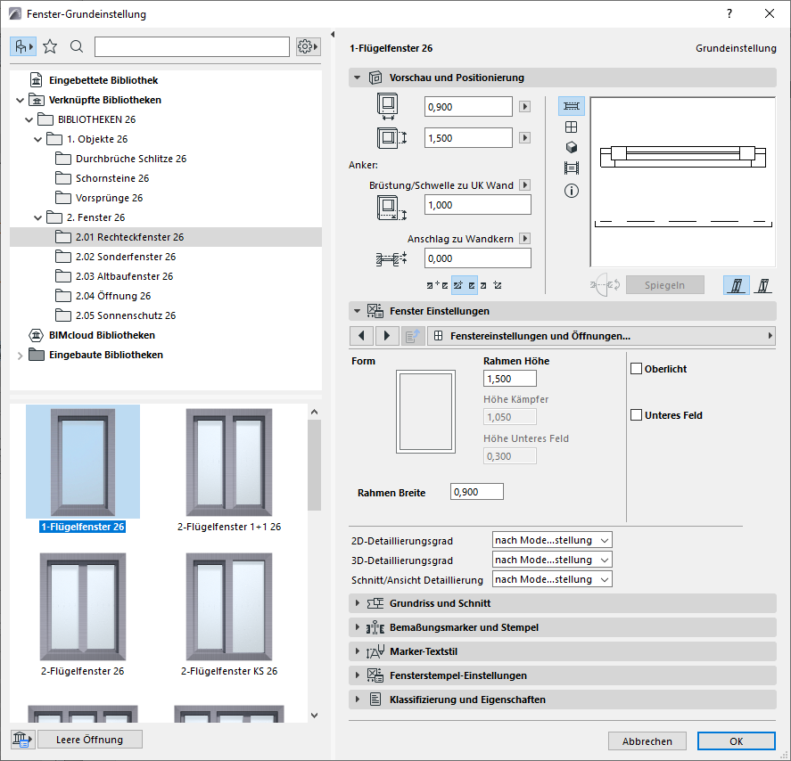 Fenster-/Tür-Einstellungen