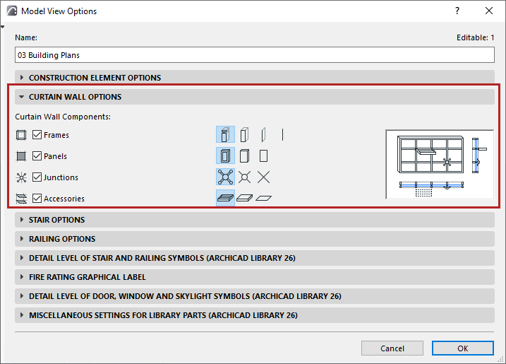 Model View Options for Curtain Walls