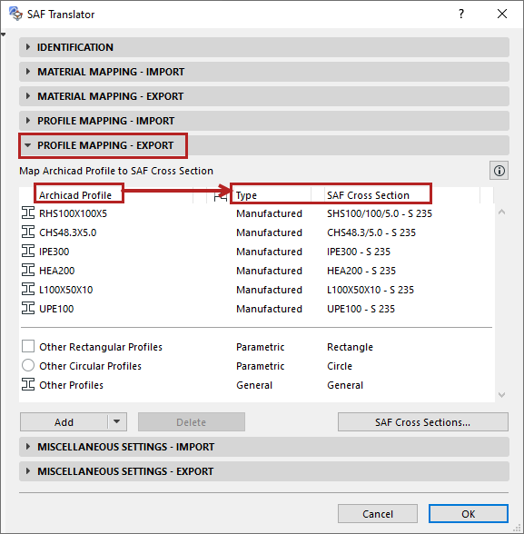 Profile Mapping - Export