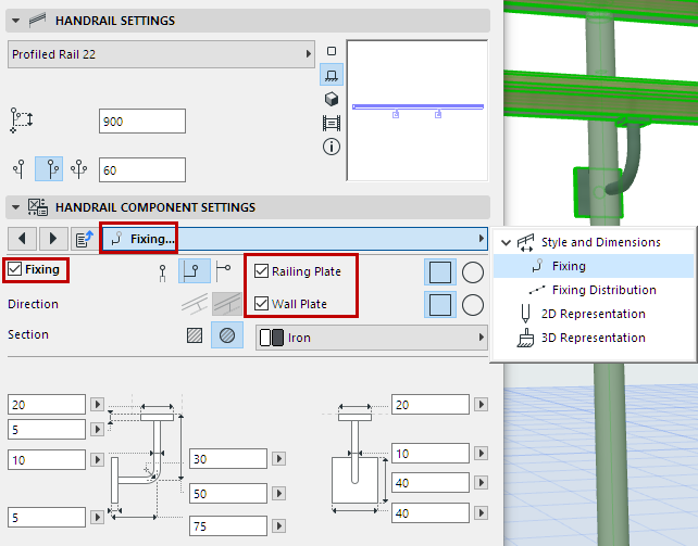 Rail Component Settings (Toprail/Handrail/Rail)