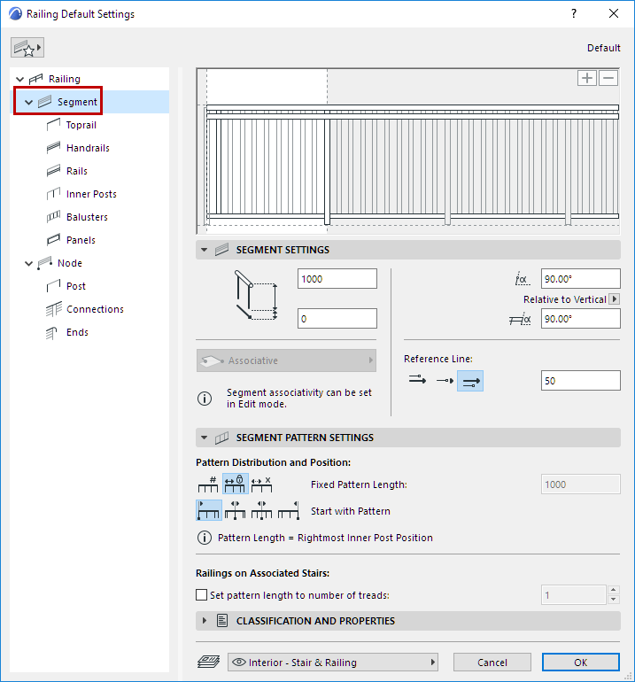Segment Settings (Railing Tool)